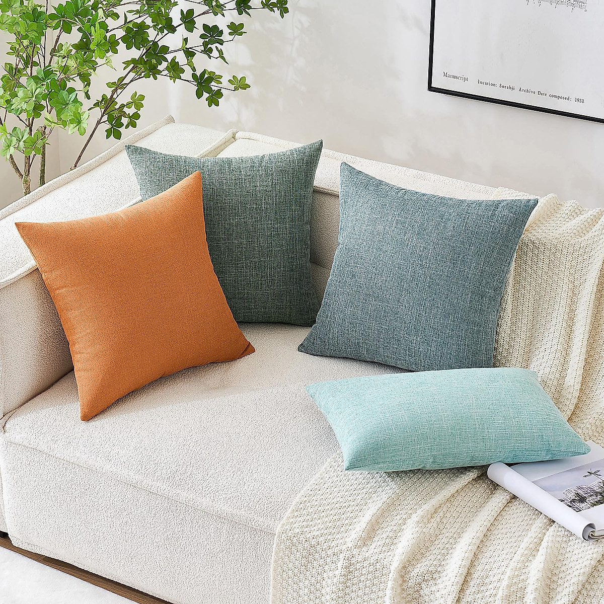 MIULEE Pack of 2 Decorative Throw Pillow Covers Fall Halloween Linen Burlap Square Solid Farmhouse Modern Concise Throw Cushion Case Pillowcase for Sofa Car Couch 18x18 Inch Burnt Orange