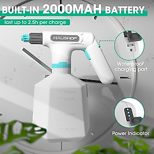 HAUSHOF 35 Fl Oz Battery Powered Sprayer Garden Mister, 1L Automatic Spray Bottle, Rechargeable Electric Spray Bottle with Adjustable Spout for Lawn, Indoor/Outdoor Plant, Fertilizing, Cleaning
