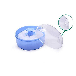2 Pcs Pink and Blue Plastic Baby Care After-bath Powder Puff with Portable Talcum Powder Holder Box Empty Makeup Container Prickly Heat Powder Applicator Flutter for Baby Skin Care