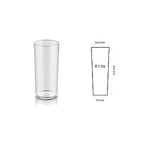 Premium Quality Plastic Drinking 8.1-ounce Glasses, Clear, Unbreakable Polycarbonate Highball Tumblers for Water, Juice, Cocktails, Dishwasher Safe, Tall for Indoor Outdoor Use, Reusable (Set of 12)