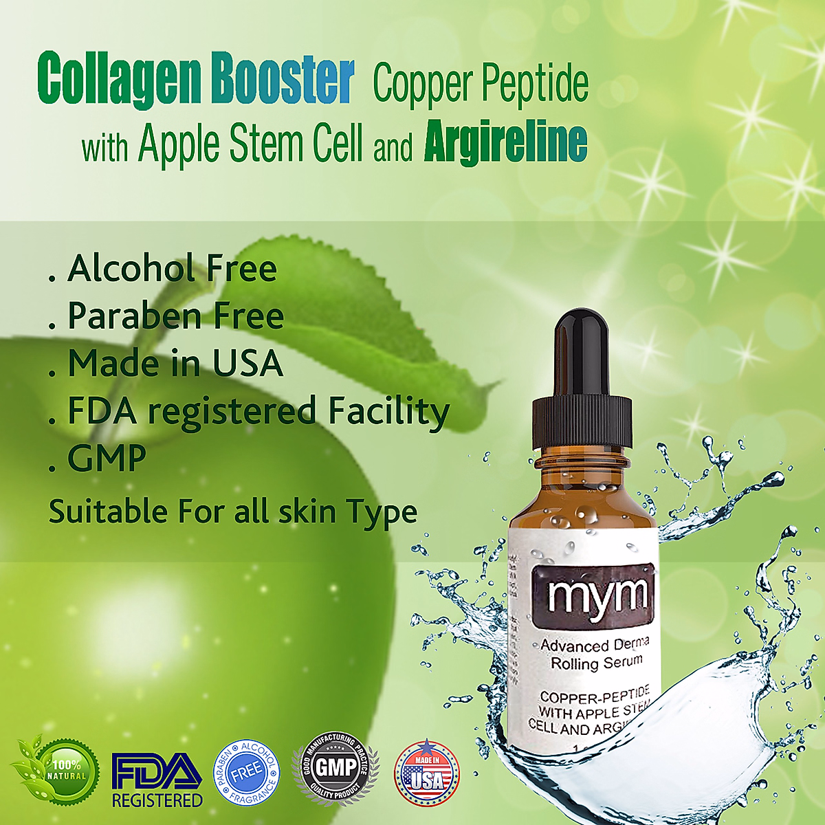 Copper Peptide Serum With Swiss Apple Stem Cell Boosts Collagen Production. Ideal Result Working with Derma Roller.