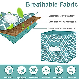 homyfort Cube Storage Organizer Bins 13x13 - Fabric Storage Cubes Bin Foldable Baskets Square Box with Labels and Dual Handles for Shelf, Nursery, Cabinet, Clothes, Toys, Set of 4 (Teal Blue)