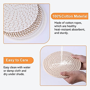 8 Inch Trivets for Hot Dishes, Pot Holders for Kitchen, 6 Pcs Heat Resistant Hot Pads with Storage Basket, Hot Plate Mats for Kitchen Countertops, Table, Home Essentials, Farmhouse Decor (Brown)