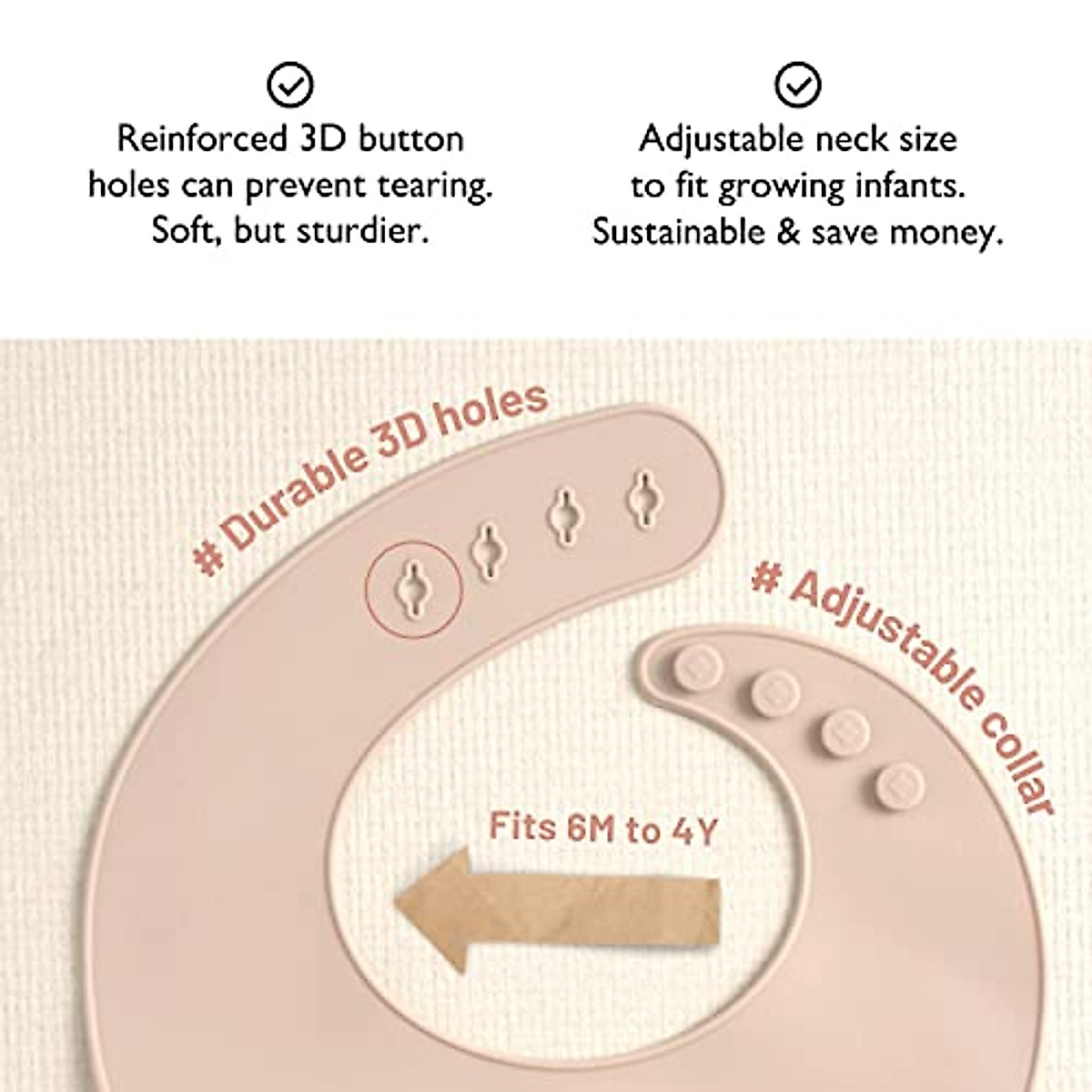 RAIN.B. Baby Silicone Bib Set of 2 - Adjustable Waterproof Baby Food Bibs with Food Catcher｜Cherry Blush + Glacier Blue