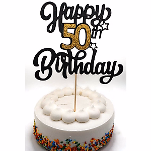 Happy 50th Birthday Black Golden Cake Topper | Birthday Party Decoration | Cake Decoration, Event Party Supplies | Black and Gold Theme | The Occasions