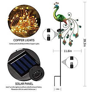 Glintoper Solar Garden Lights, 39 Inch Height Outdoor Metal Peacock Decorative Garden Stakes, Mothers Day Ideal Gifts, Waterproof Path Lights Lawn Stake Ornaments for Patio Pathway Yard Decoration