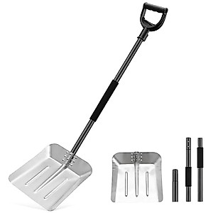 Aluminum Snow Shovel for Snow Removal, 55 inch Long 10.3” Wide Heavy Duty Snow Shovel for Driveway,Lightweight Emergency Shovels with D Grisp Handle for Car,Walkway,Decking,Collapsible Scoop