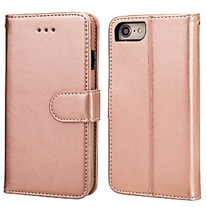 Bocasal for iPhone SE (2022)/SE (2020)/8/7 Wallet Case with Card Holder PU Leather Magnetic Detachable Kickstand Shockproof Wrist Strap Removable Flip Cover for iPhone 7/8/SE2/SE3 4.7 inch (Rose Gold)