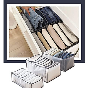 3 Pcs 7 Grids Washable Wardrobe Clothes Organizer,Jeans Compartment Storage Box, Foldable Closet Drawer Organizer Clothes Drawer Mesh ，and 9 Grids Shirts, T-shirts Grid (2 pcs Jeans Grid+Leggings Grid)