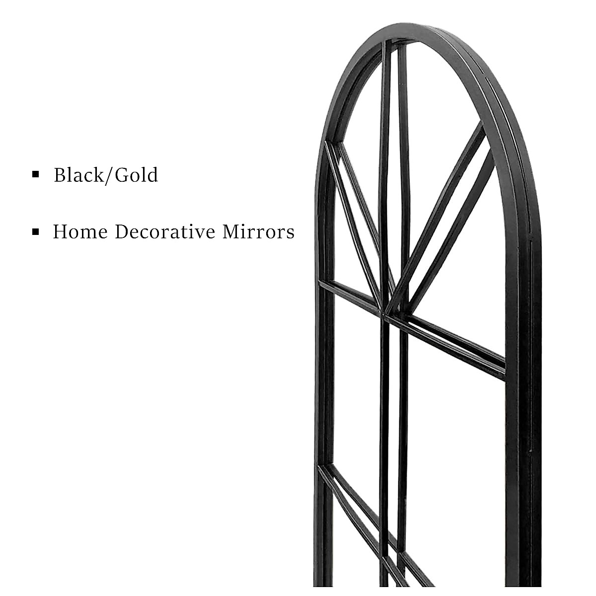 ZMYCZ Floor Full Length Mirror, Black Arched-Top, Large Window Pane Mirror, Wall Mounted Mirror, 65"x22" Standing Mirror Hanging or Leaning, Body Mirrors for Bedroom, No Stand