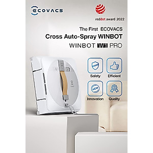 ECOVACS Winbot W1 Pro Window Cleaning Robot, Intelligent Cleaning with Dual Cross Water Spray Technology, Win SLAM 3.0 Path Planning, 2800Pa Suction Power, Edge Detection Technology, App Control,Grey