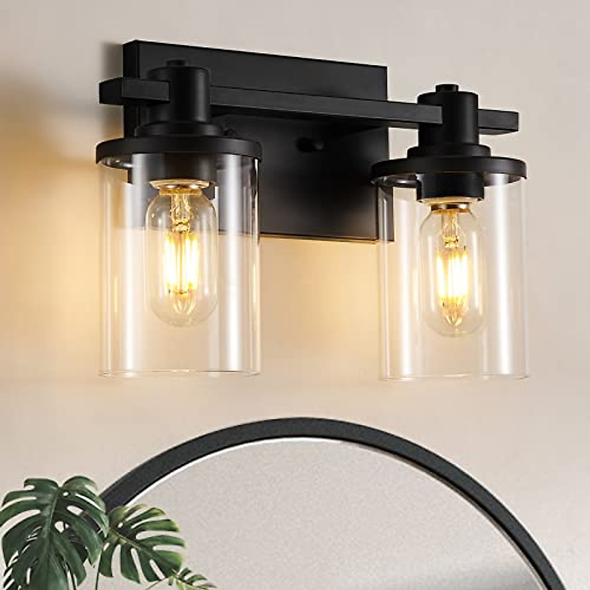 2 Light Bathroom Vanity Light, Modern Matte Black Bathroom Vanity Light Fixtures with Clear Glass Shade, Vintage Wall Sconces Lighting, Modern Bath Wall Mounted Lights for Bathroom Over Mirror