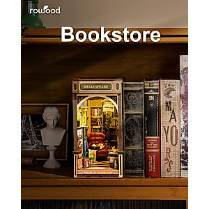rowood Book Nook,DIY Book Nook Kits for Adults,3D Wooden Puzzle Bookend Miniature Kit,Bookshelf Insert Decor Alley,Wood Craft Hobbies for Women/Men,Birthday Christmas Gifts-Bookstore