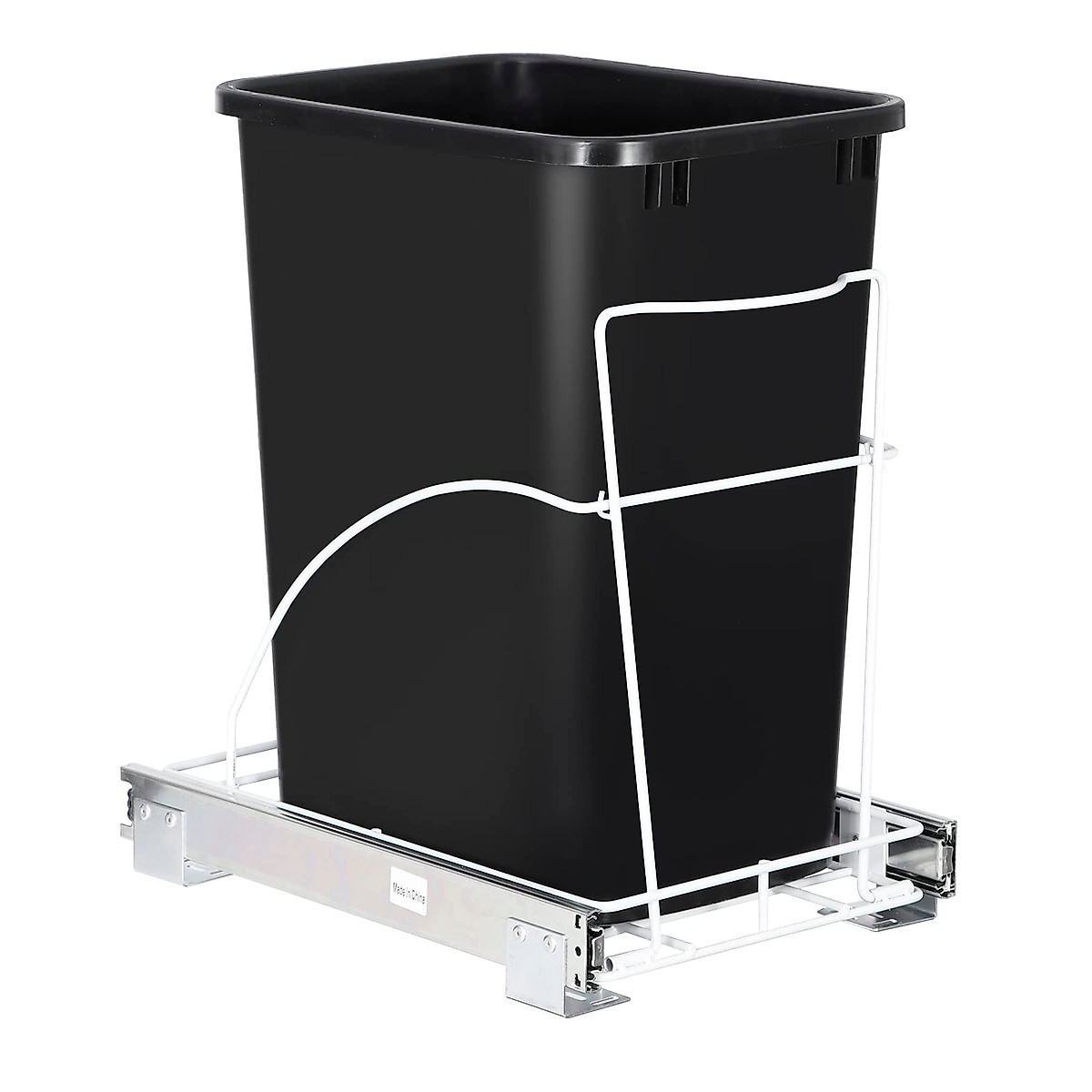 SUPER DEAL Single 35 Quart Kitchen Cabinet Pull-Out Trash Can Waste Bin Container with Rear Storage and Chrome-Plated Wire Bottom Mount Under Sink Garbage Recycling Bins, 29 Liter Capacity Black