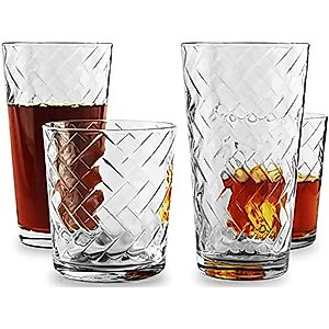 Circleware Chevron Huge Glassware Highball Tumbler Drinking Glasses and Whiskey Cups for Water, Beer, Juice, Ice Tea Beverages, 12 Piece Set, Clear