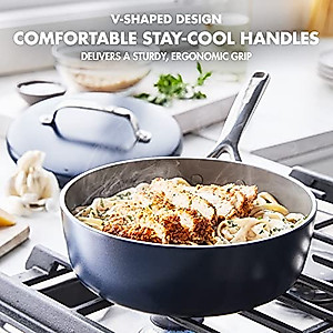 GreenPan GP5 Hard Anodized Healthy Ceramic Nonstick 14 Piece Cookware Pots and Pans Set,Heavy Gauge Scratch Resistant,Stay-Flat Surface, Induction, Mirror Finish Handle,Oven Safe,PFAS-Free, Blue