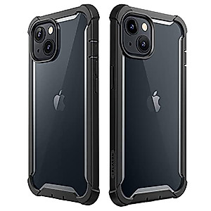 i-Blason Ares Series Designed for iPhone 14 Case 6.1 inch (2022)/iPhone 13 Case 6.1 inch (2021), Dual Layer Rugged Clear Bumper Case with Built-in Screen Protector (Black)