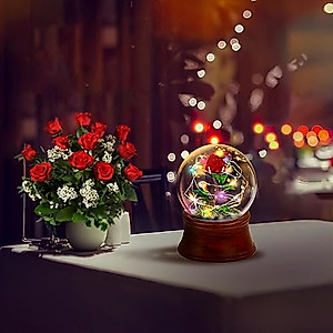 Rose Snow Globe Music Box, Preserved Red Rose Flower Musical Snow Globe LED Light Up Rose Snowglobe Water Globe Rose Gift for Mom Women Girls, Romantic Gift for Valentines,Anniversary,Christmas