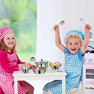 NUOBESTY 16pcs Play Kitchen Accessories Play Pots and Pans Toys for Kids Kitchen Cooking Utensils Kitchen playset Household Pot Set Toddler