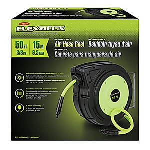 Flexzilla Retractable Enclosed Plastic Air Hose Reel, 3/8 in. x 50 ft., Heavy Duty, Lightweight, Hybrid, ZillaGreen - L8250FZ