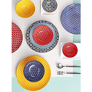 DOWAN 10" Colorful Dinner Plates - Set of 6, Large Ceramic Plates for Salad, Pasta, Pancakes, Steak - Serving Plates for Party, Wedding, Easter, Restaurant, Picnic - Dishwasher & Microwave Safe