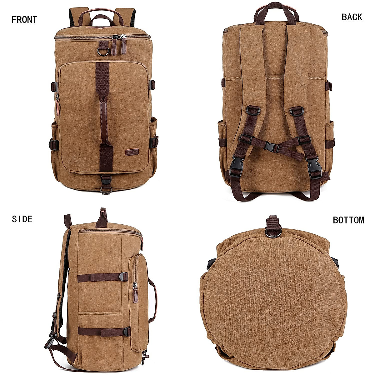 Baosha Canvas Weekender Travel Duffel Backpack Hybrid Hiking Rucksack Laptop Backpack for Outdoor Sports Gym HB-26(Coffee)