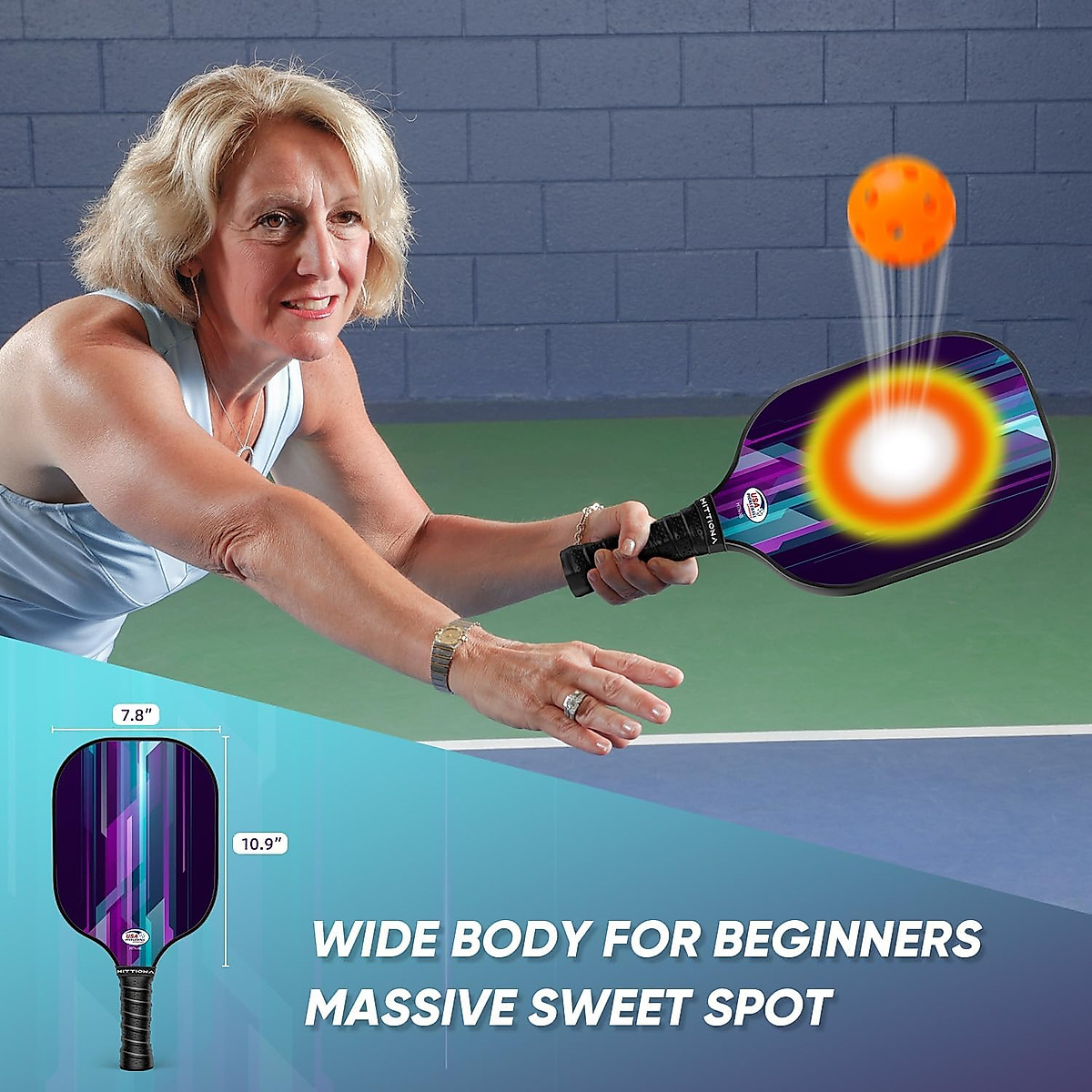 Pickleball Paddles Set of 2 - Fiberglass Pickleball Paddles for Beginners, USAPA Approved Pickle Ball Rackets 2 Pack with 4 Pickleball Balls, 1 Pickleball Net Bag, Paddles Ball Set Outdoor Indoor