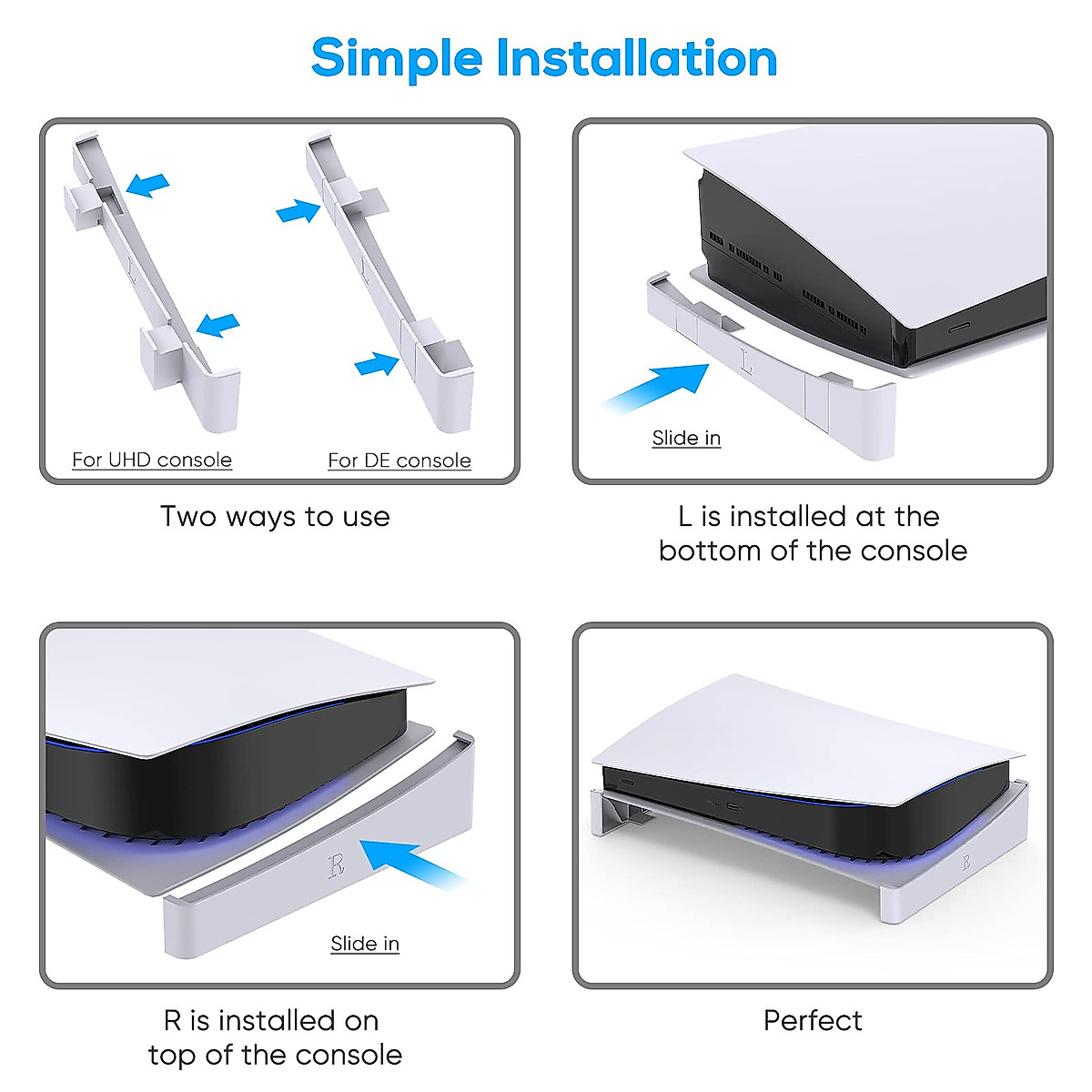 Klipdasse Horizontal Stand Compatible with Playstation 5 Disc & Digital Edition, Base Stand Bracket Desk Stand Accessories with Non-Slip Rubber Compatible with PS5 Console
