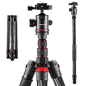 Neewer 79 Inches Carbon Fiber Camera Tripod Monopod with 2 Center Axis, 360 Degree Ball Head, 1/4 inch Quick Shoe Plate and Bag for DSLR Camera Video Camcorder Travel and Work，Load up to 26.5 pounds
