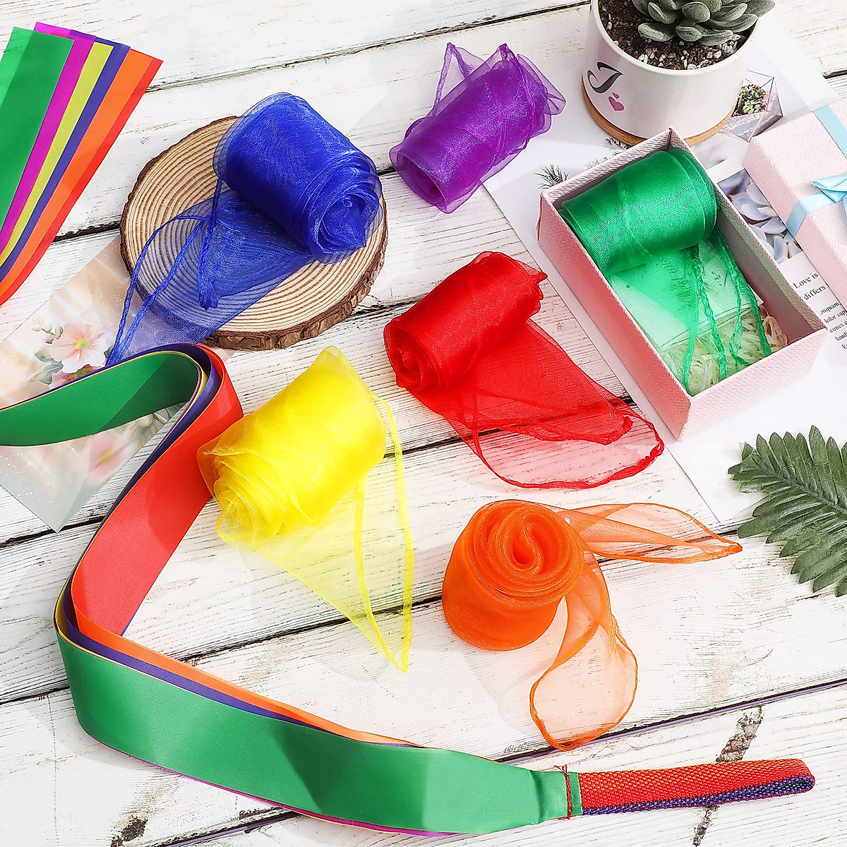 24 Pcs Rainbow Streamers Juggling Scarves Ribbon Scarves for Kids Rhythm Streamers Dance Scarves Gymnastics Accessories Magic Props Rainbow Dancing Party Favors for Kids Adults Party Dancer Play