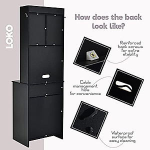 LOKO Kitchen Pantry Storage Cabinet, Compact Kitchen Cabinet with Hutch, Pantry Cabinet with Doors and Shelves, Kitchen Storage Cabinet with Microwave Stand & Drawers, 24 x 16 x 71 inches (Black)