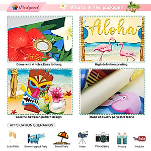 Upgraded, Hawaiian Luau Party Decorations, Aloha Luau Backdrop Summer Beach Banner Background Photography Supplies for Birthday Musical Party Baby Shower Tropical Tiki Themed Decoration 72"x44"