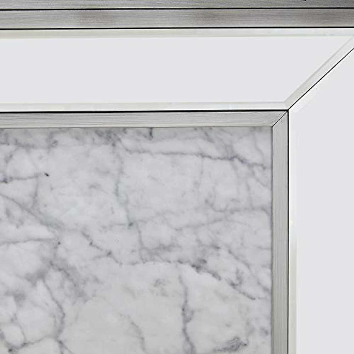 SEI Furniture Trandling Mirrored & Faux Marble Color Changing Electric Fireplace, Antique Silver-White Marble