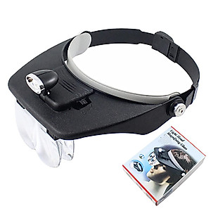 Meichoon Head-Mounted Magnifying Glass with 3 LED Lamps,Watchmaker Repair Tool Magnifier,6 Multiple Interchangeable Lenses,1X 1.5X 2X 2.5X 3.5X 8X