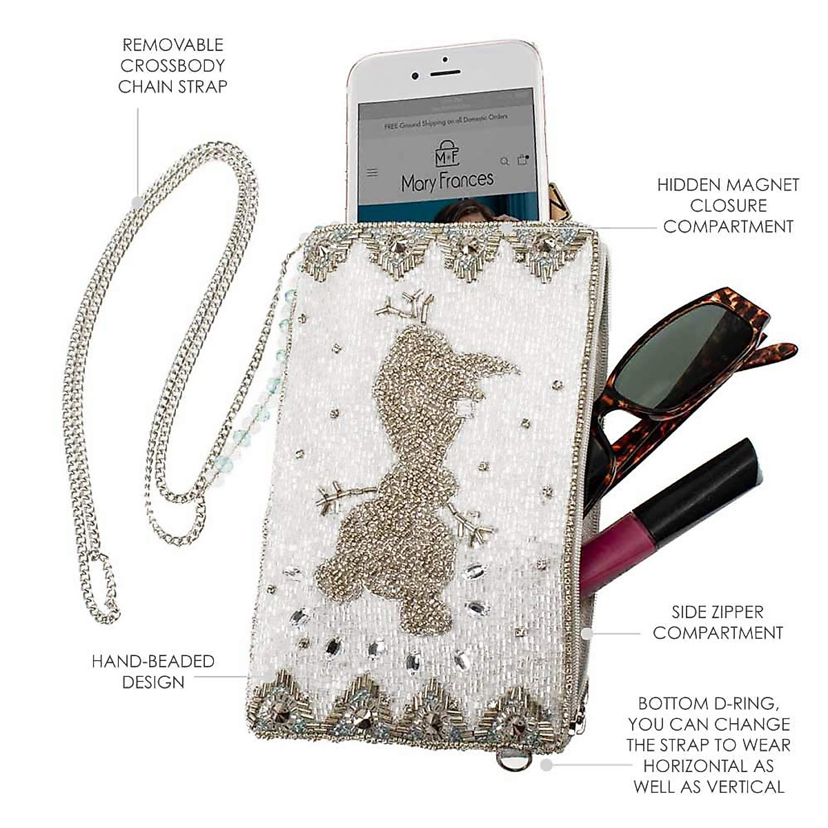 Mary Frances Ice Breaker Disney Frozen 2 Beaded Olaf Crossbody Phone Bag