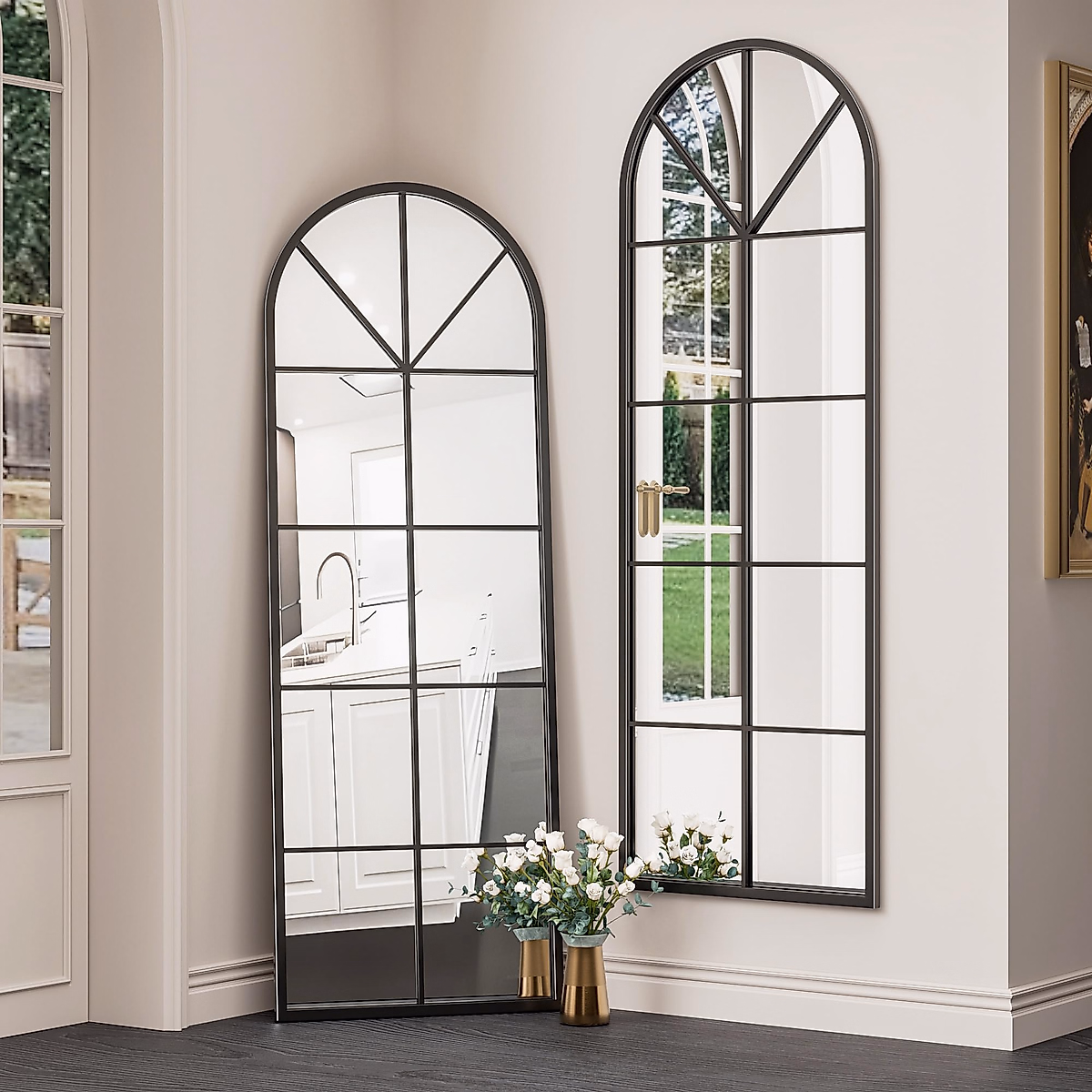 OGCAU Arched Full Length Mirror 65"x22", Floor Mirror Full Length, Full Body Mirror, Wall Mirror Full Length, Arched Wall Mirror for Bedroom, Dressing Room, No Stand, Iron Frame - Black