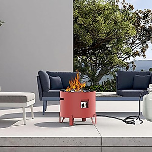 BAIDE HOME Portable Fire Pit for Camping RV 50,000 BTU Round 15'' H x 16'' W Propane Gas Fire Pit W/Lid, Glass Shards & Weather Resistant for Outdoors, 10ft Propane Extension Hose, Red