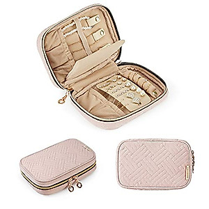 BAGSMART Travel Jewelry Organizer Case Small Jewelry Roll for Journey-Rings, Necklaces, Earrings, Bracelets, Soft Pink