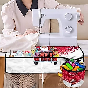 Suhoaziia Red Santa Claus Truck Sewing Machine Mats for Sewing Machine Table Dust Cover Non-Slip Mats Removable and Washable Sewing Machine Accessories Christmas Home Decor
