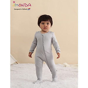Jimonda Rayon Baby Pajamas,2-Way Zipper One-Piece Footies,Long Sleeve Unisex Boys Girls Romper,Sleep and Play Pjs,Infant Clothes