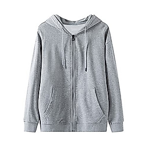 Aisongyuan Womens Zip Up Hoodie Drawstring Lightweight Long Sleeve Sweatshirt with Kanga Pocket(Grey,L)