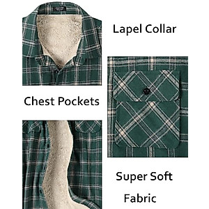 COOFANDY Mens Cotton Long Sleeve Plaid Shirts Casual Lined Fleece Plaid Flannel Shirts Jacket Green X-Large