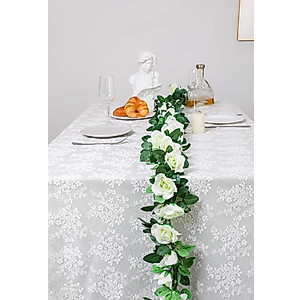 Luyue 2Pack-15ft Fake Rose Vine Garland Artificial Flower Vines Arch Floral Hanging Garlands Decoration Silk Roses for Home Wedding-White