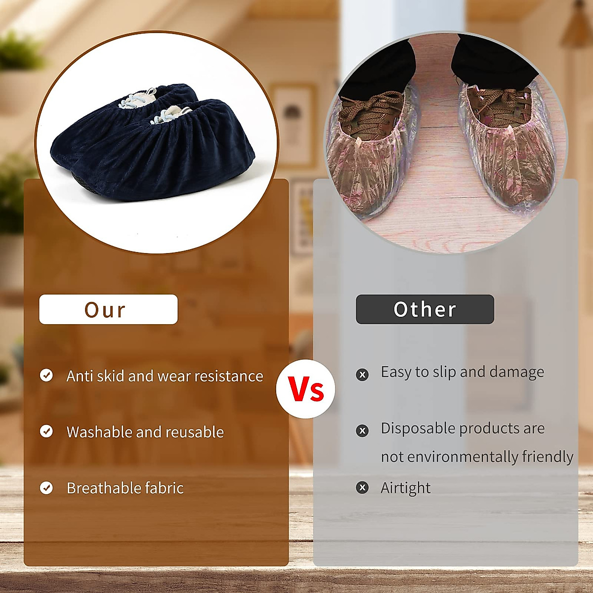 5 Pairs Reusable Shoe Covers, Non Slip Shoe Protectors Covers, Universal Soft Washable Thickened Foot Boot Shoe Covers for Indoors Home Laboratory (Navy blue)