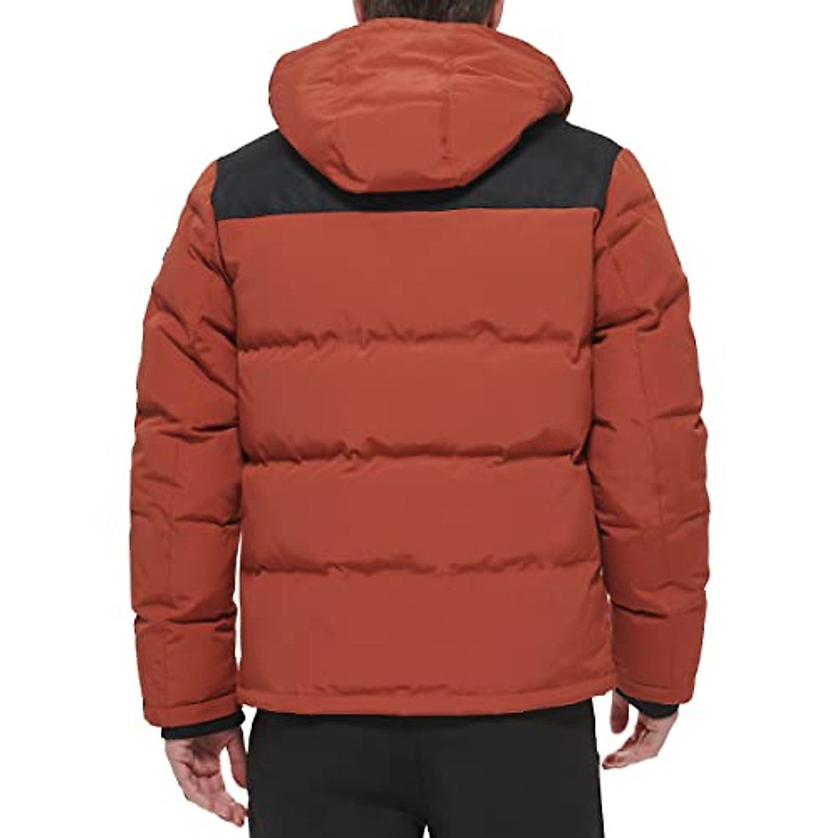 DKNY Men's Shawn Quilted Mixed Media Hooded Puffer Jacket, Arabian Spice, Medium