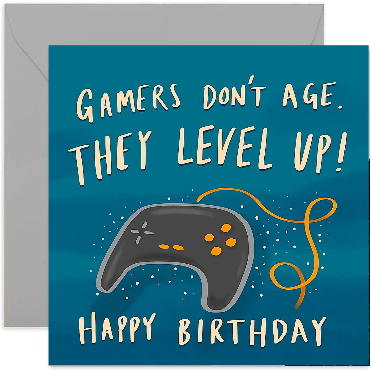 Old English Co. Gamers Don't Age They Level Up Birthday Card - Card for Video Game Players Men and Women | Brother, Daughter, Friend, Niece, Nephew | Blank Inside & Envelope Included
