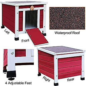 Outdoor Cat House, Feral Cat Shelter Weatherproof with Elevated Floor Cat House Outside Wine Red