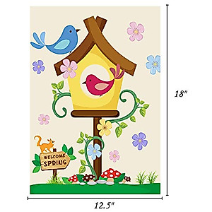 Spring Garden Flag,Hello Spring Flag Double Sided Welcome Burlap Seasonal House and Bird Spring House Flags 12.5 x 18 Inch Summer Yard Signs Outdoor Decor for Homes,Gardens,Patio or Lawn