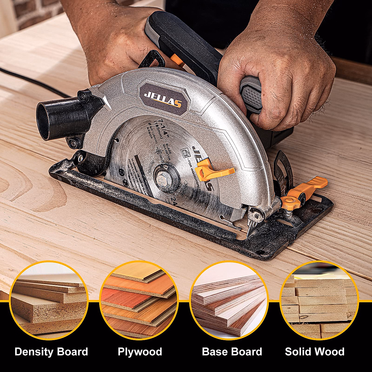 Circular Saw, 13-Amp 5500RPM 7-1/4" Power Circle Saw with 3 Saw Blade 24T/36T/40T, Cutting Depth : 2-9/16" at 90°, 1-3/4" at 45° for Wood, Bevel Angle(0 to 45°), AC Power Cord