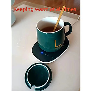 ZAKWAS Brewing Coffee Mug, 15.5oz (450.5g), set, medium ceramic mug with heater, spoon and lid, suitable for men, women and gifts for friends.